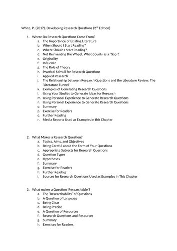 Developing Research Questions (White 2017) | Notes on Bourdieu ... Developing Research Questions (White 2017) | Notes on Bourdieu ...
