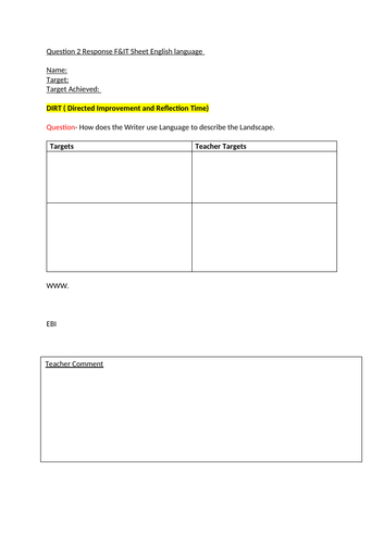 Question 2 Feedback Sheet | Teaching Resources