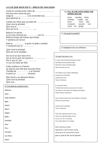 XMAS SONG GAP FILL SPANISH | Teaching Resources