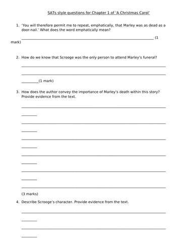 A Christmas Carol chapter 1 SAts style questions | Teaching Resources