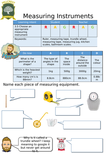 Measuring Tools Worksheet