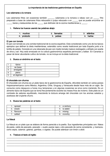 Spanish A Level La gastronomía y las tradiciones y costumbres ...