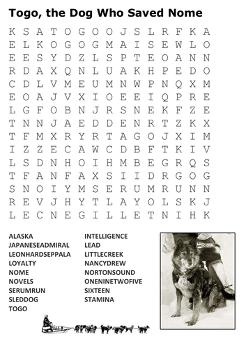 Togo, the Dog Who Saved Nome Word Search | Teaching Resources