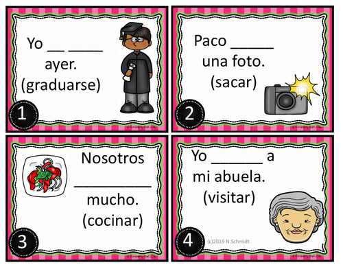 REGULAR Preterite Spanish Task Cards: Pretérito: 24 Unique Verbs ...