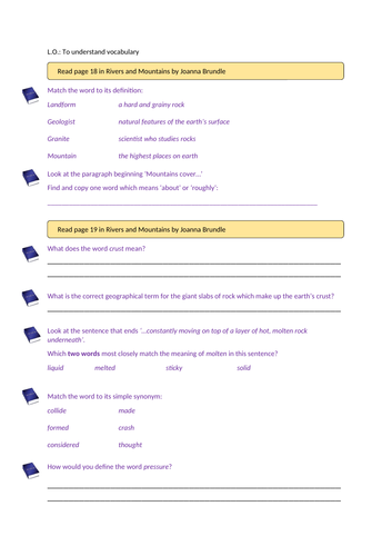 Mountains Reading Comprehension Activities | Teaching Resources