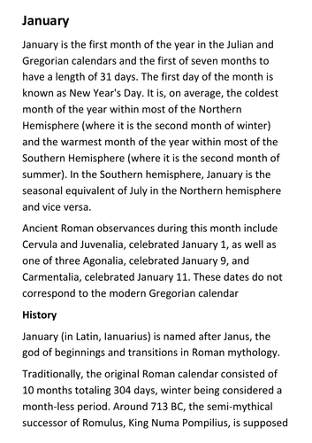 January Handout | Teaching Resources