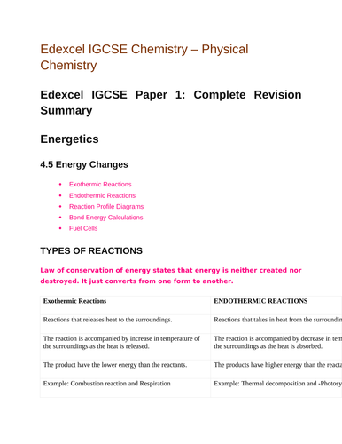 Edexcel IGCSE Chemistry - Physical Chemistry | Teaching Resources Edexcel IGCSE Chemistry - Physical Chemistry | Teaching Resources