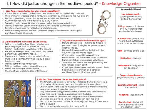 GCSE Medieval Crime and Punishment Knowledge Organiser (Edexcel 9-1 ...