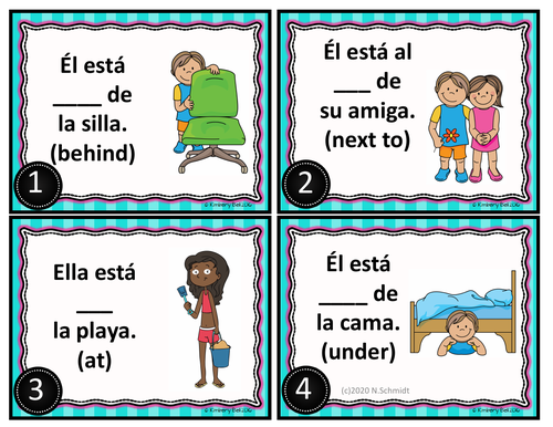 Spanish Prepositions of Place Task Cards: Preposiciones de lugar ...
