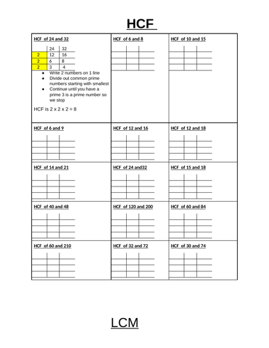 HCF and LCM | Teaching Resources