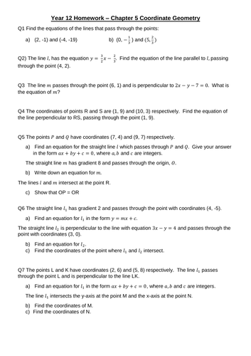 A Level Ch 5 Coordinate Geometry Questions | Teaching Resources A Level Ch 5 Coordinate Geometry Questions | Teaching Resources