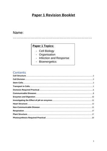 Biology Paper 1 Revision Booklet | Teaching Resources Biology Paper 1 Revision Booklet | Teaching Resources