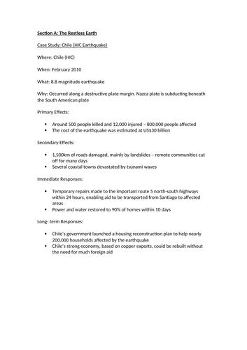 AQA GCSE Geography Paper 1 Case Studies | Teaching Resources