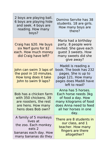 Maths Word Problem Cards | Teaching Resources