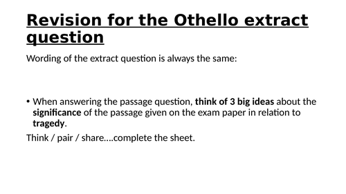 Revision for Othello, English Literature, Key stage 5, extract question ...