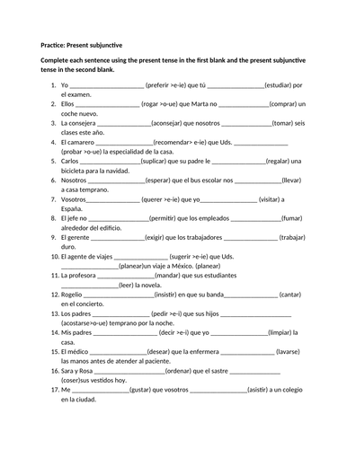 Present Subjunctive Structured Practice Teaching Resources
