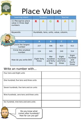 Place value entry level worksheet | Teaching Resources