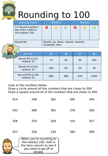 Round to 100 entry level worksheet | Teaching Resources