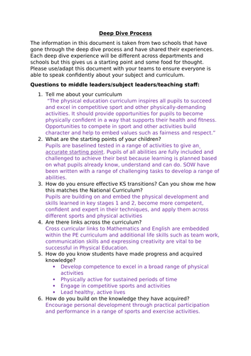 Ofsted survival kit for PE "deep dive process" | Teaching Resources