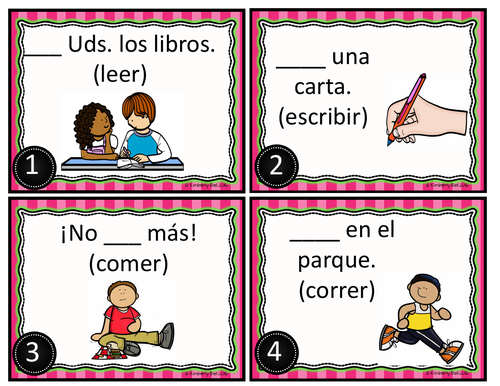 Ud. Commands Task Cards: Mandatos: 24 Unique Verbs (Regular/Irregular ...