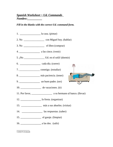 Ud. Command Forms Worksheet: Mandatos | Teaching Resources
