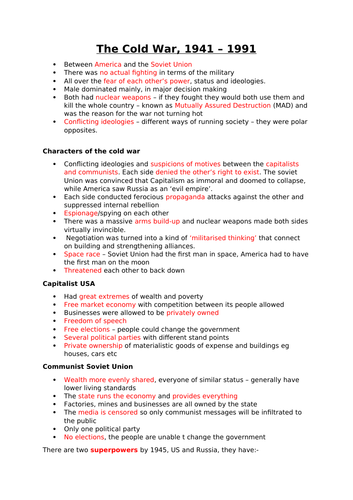 GCSE History Cold War Revision notes | Teaching Resources GCSE History Cold War Revision notes | Teaching Resources
