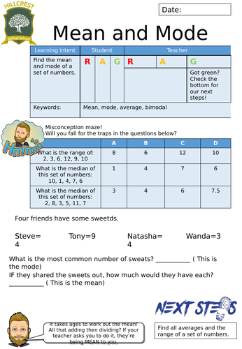 Mean and mode worksheet | Teaching Resources