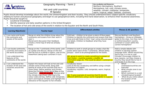 Geography - hot and cold countries 6 lesson plan Year 2 | Teaching ...