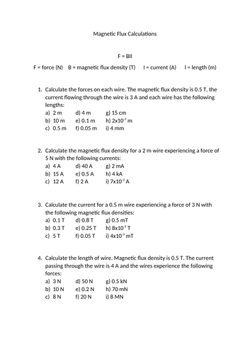 Magnetic Flux Calculation Practice AQA | Teaching Resources