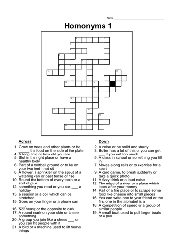 Homonym Crosswords and Word Searches | Teaching Resources