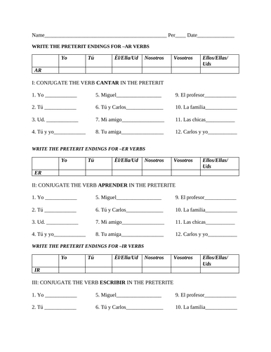 preterit regular verbs quiz | Teaching Resources