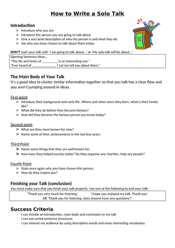 S1 Famous Person Solo Talk Plan | Teaching Resources