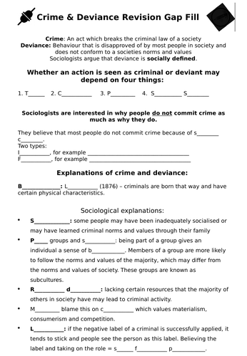 GCSE or A-level Sociology - Crime & Deviance Revision Gap Fill ...