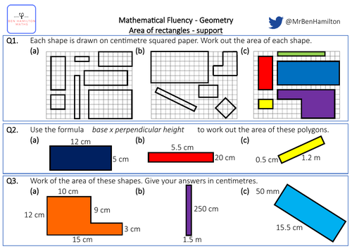 Area of rectangles - support | Teaching Resources