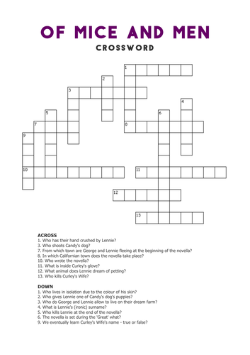 Of Mice and Men: Crossword | Teaching Resources