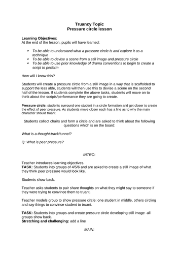 Drama truancy lesson | Teaching Resources