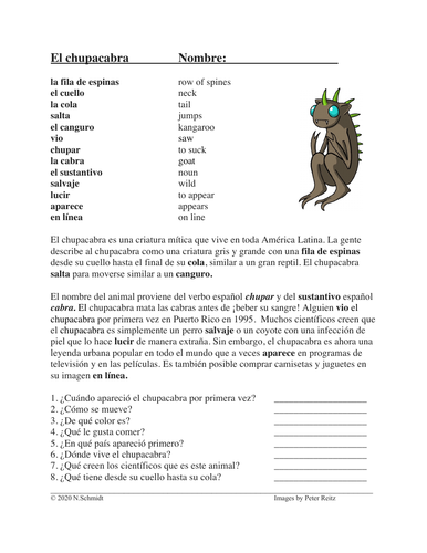 Chupacabra Lectura y Cultura: Easy Spanish Cultural Reading | Teaching ...