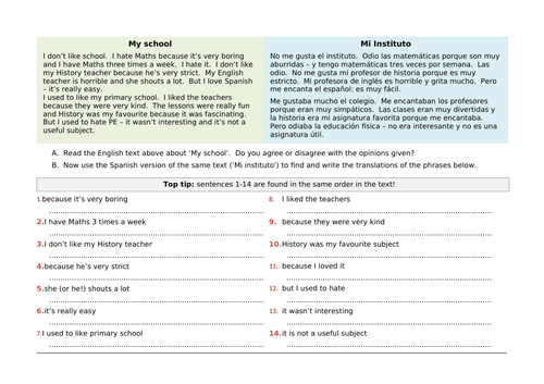 Opinions of school subjects - Speaking practice - Spanish - KS3 ...