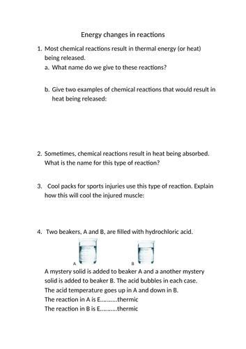 Energy changes in reactions | Teaching Resources