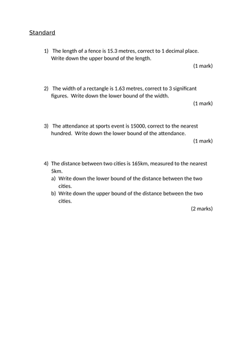 Differentiated bounds Worksheet | Teaching Resources