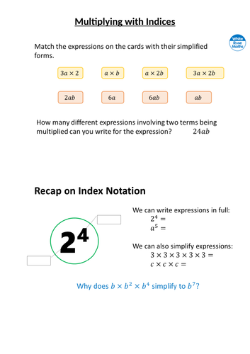 Multiplying with Indices - Year 8 Mastery | Teaching Resources