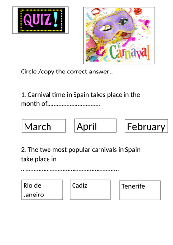 El Carnaval - Quiz | Teaching Resources