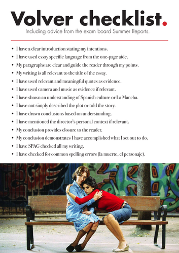 Volver: Essay checklist | Teaching Resources