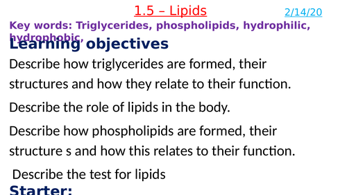 AS AQA biology_Lipids | Teaching Resources