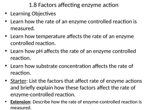 AQA AS Biology_Factors affecting enzyme action | Teaching Resources