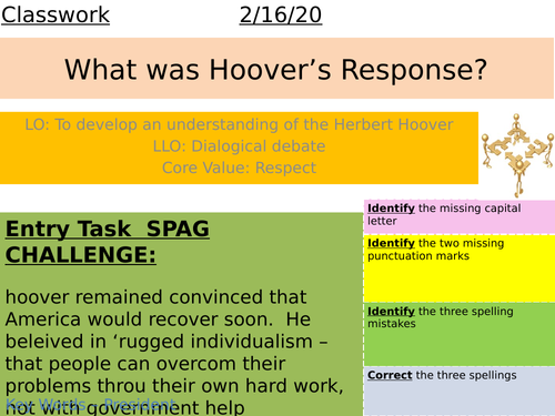 President Hoover and Depression - AQA | Teaching Resources