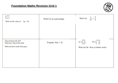 GCSE Maths Non-Calculator Revision Grid (Foundation) | Teaching Resources GCSE Maths Non-Calculator Revision Grid (Foundation) | Teaching Resources