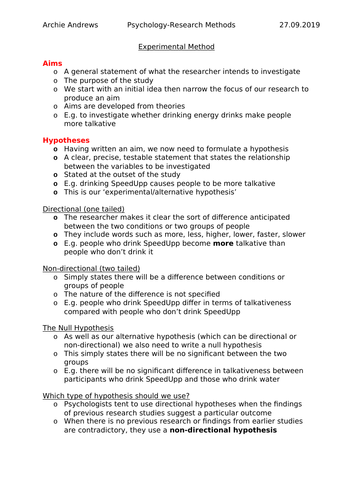 AQA A-level Psychology Experimental Method Revision Notes | Teaching ... AQA A-level Psychology Experimental Method Revision Notes | Teaching ...