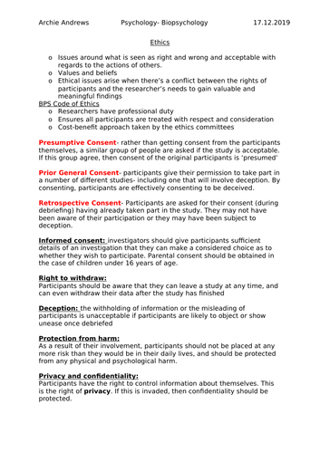 AQA A-level Psychology Ethics Revision Notes | Teaching Resources AQA A-level Psychology Ethics Revision Notes | Teaching Resources