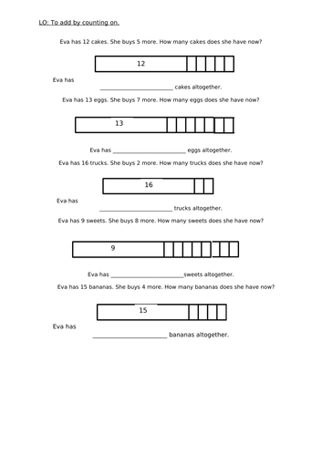 Year 1 - Bar model - Counting on. | Teaching Resources